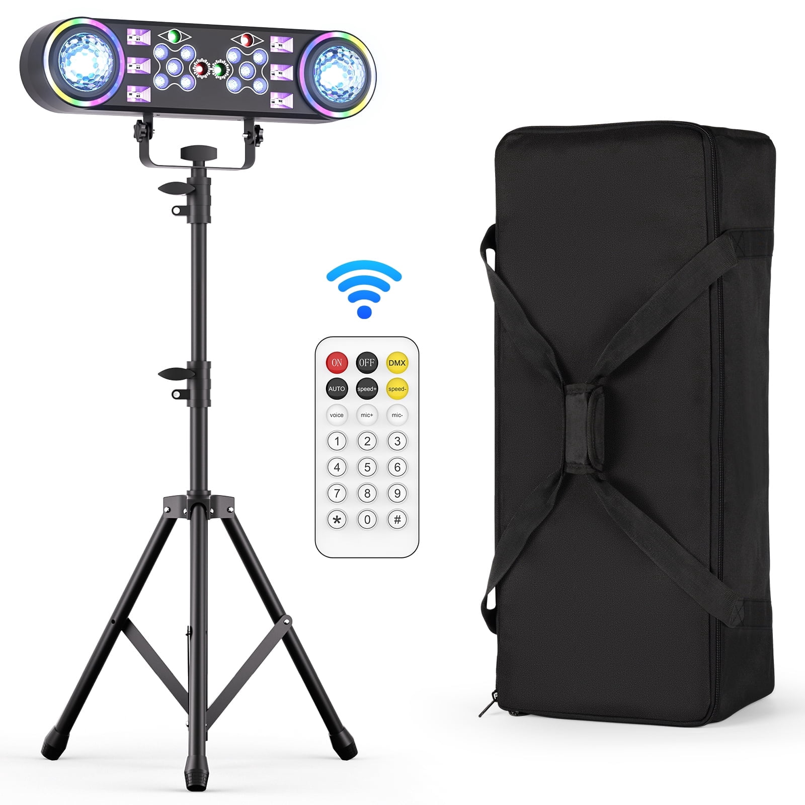 DJ Lights with Stand 7-in-1 DMX & Remote Professional Double Head Magic ...