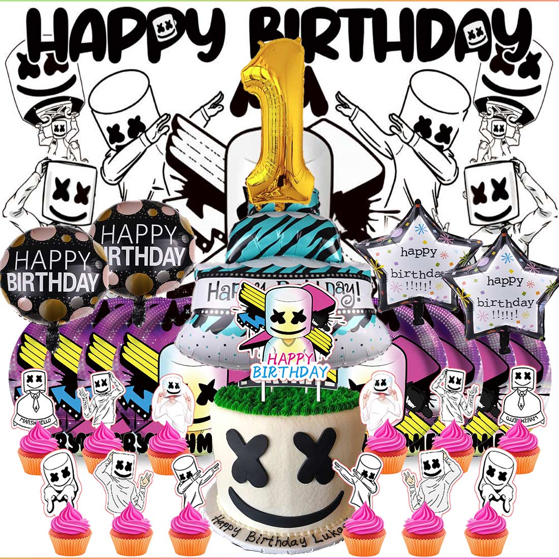 DJ Marshmello 1st Tableware Balloons Cake Toppers Backdrop Banner ...