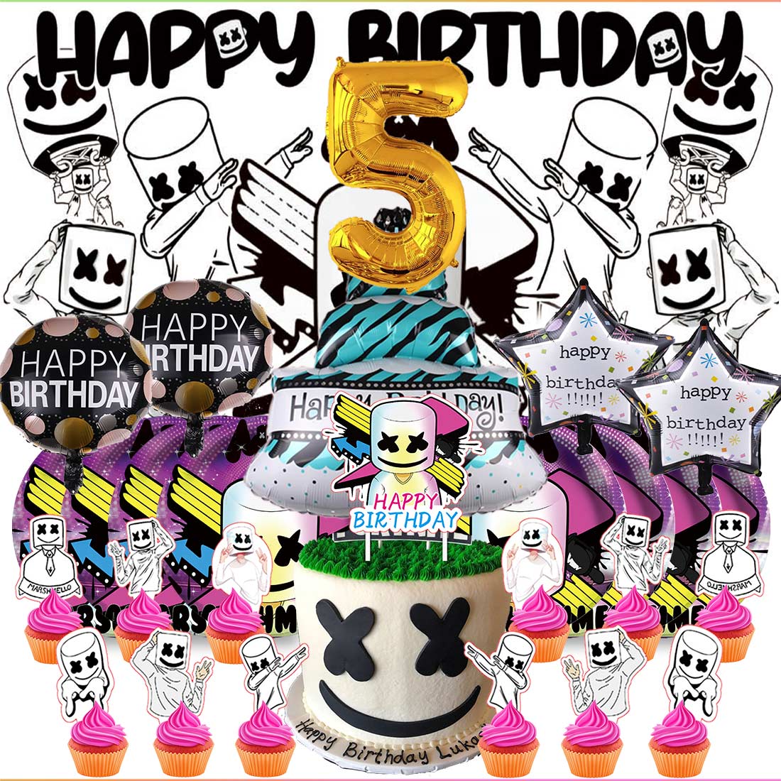 DJ Marshmello 5th Tableware Balloons Cake Toppers Backdrop Banner ...