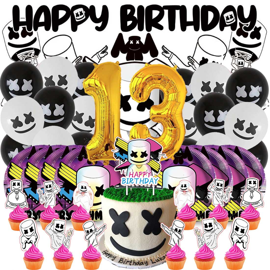 DJ Marshmello Balloons Party Supplies 13th Decor Tableware Birthday ...