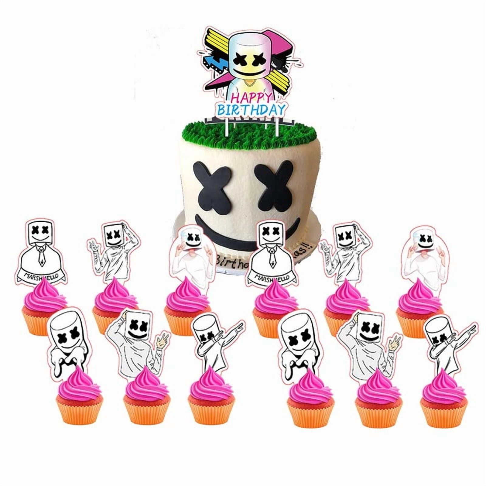DJ Marshmello Cake Topper Cupcake Set Party Supplies Decoration ...