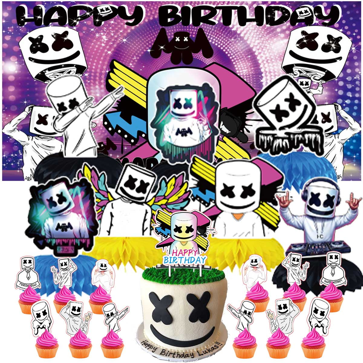 DJ Marshmello Party Decorations Decor Supplies Honeycomb Centerpieces ...