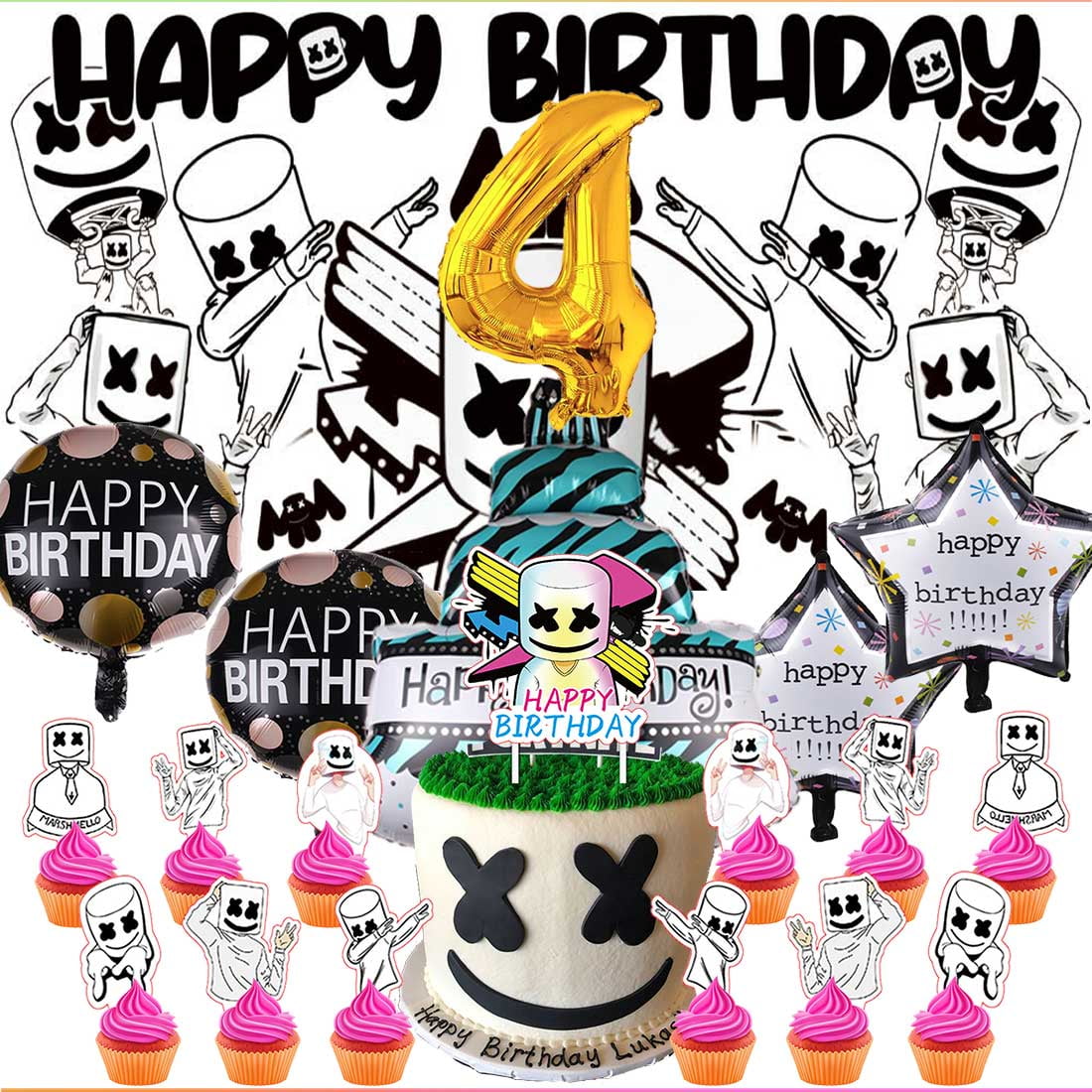 DJ Marshmello Party Supplies Decor 4th Kit Balloons Birthday Cake ...