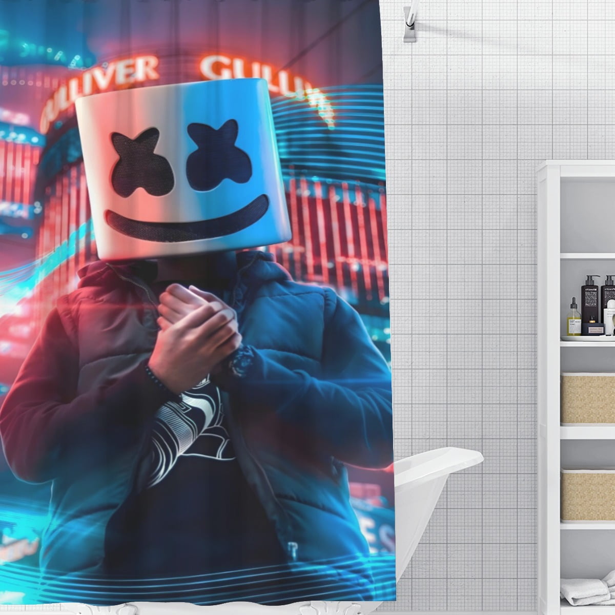 DJ Marshmello-theme Bathroom Shower Curtain Home Decor,Bath Curtains Durable Waterproof Bath ...