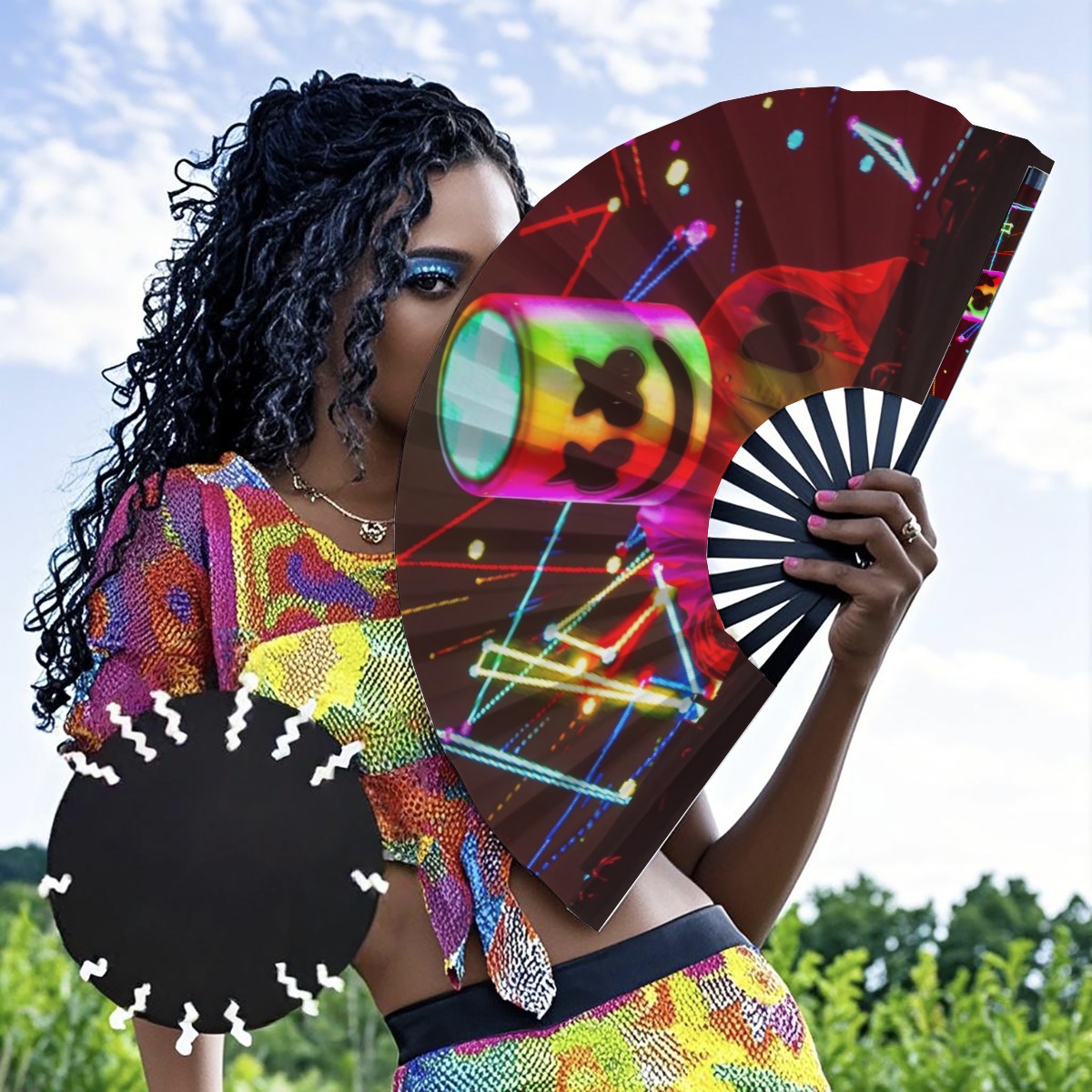 DJ Marshmello-theme Folding Fan Chinese Fan Hand Polyester Foldable Fan ...
