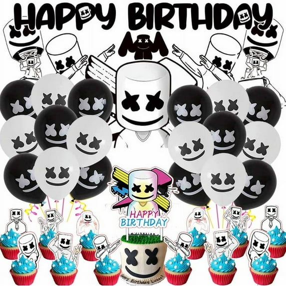 DJ Mask Marshmello Party Supplies Decor Cake Topper Birthday Backdrop ...