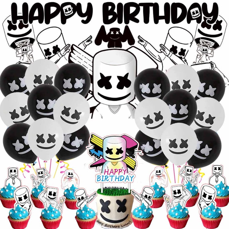 DJ Mask Marshmello Party Supplies Decor Cake Topper Birthday Backdrop ...