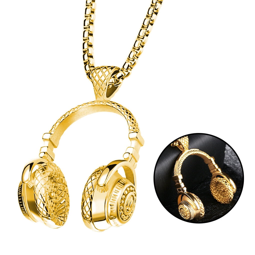 DJ Music Headphone Pendant Necklace Long Neck Chain Men Women Hip Hop ...