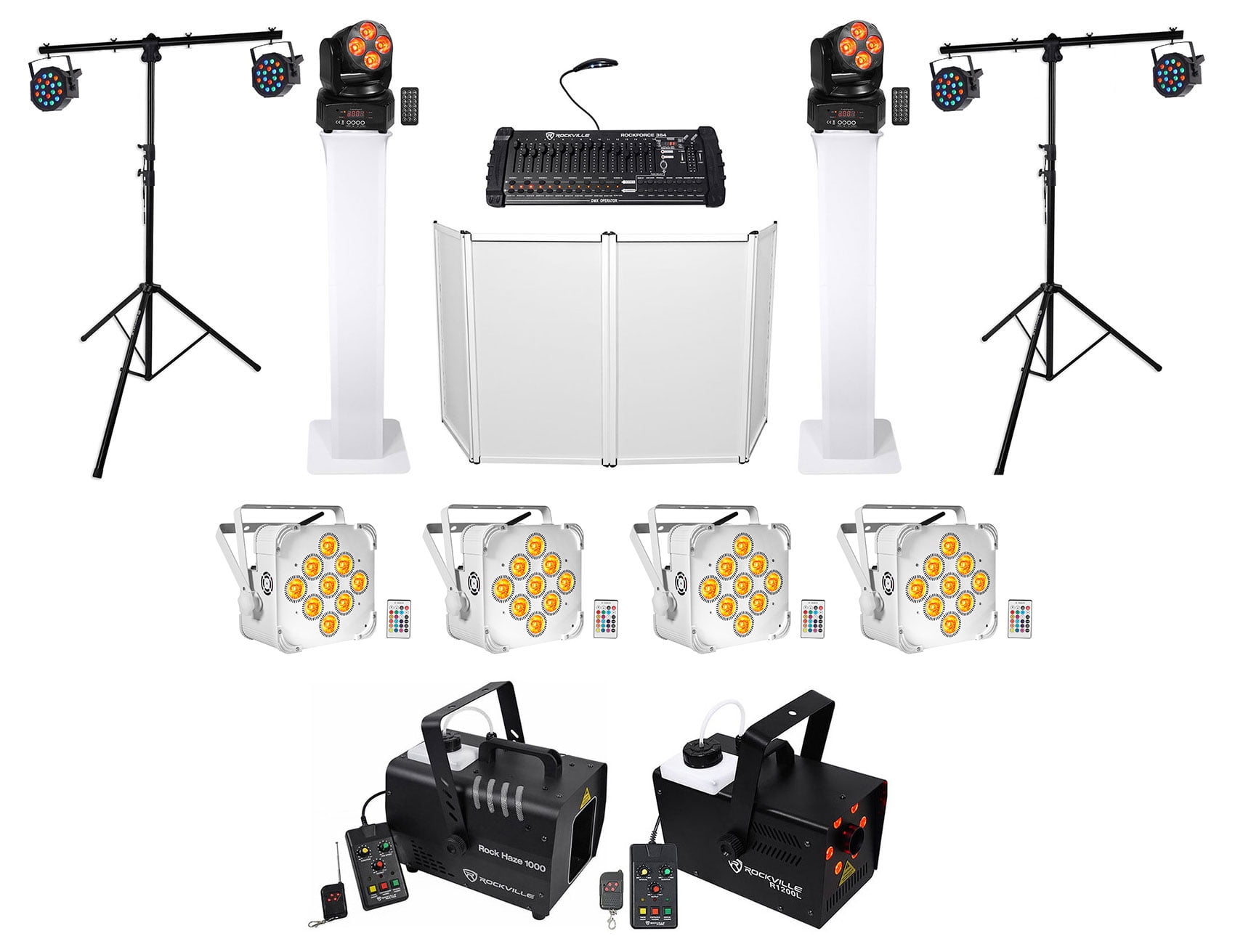 DJ Package Facade+Totems+Stands+White Pars+Moving Heads+Fogger+Hazer ...