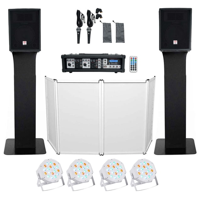 DJ Package w/10" Speakers +Bluetooth Mixer+Mics+Tripod+Totem Stands ...