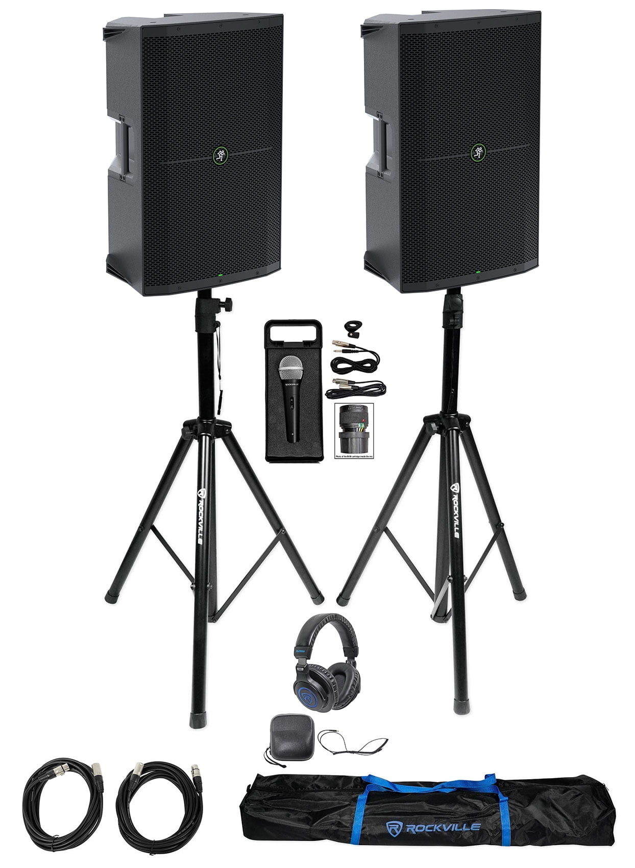 DJ Package w/ (2) Mackie Thump215 15" Powered Speakers+Stands ...