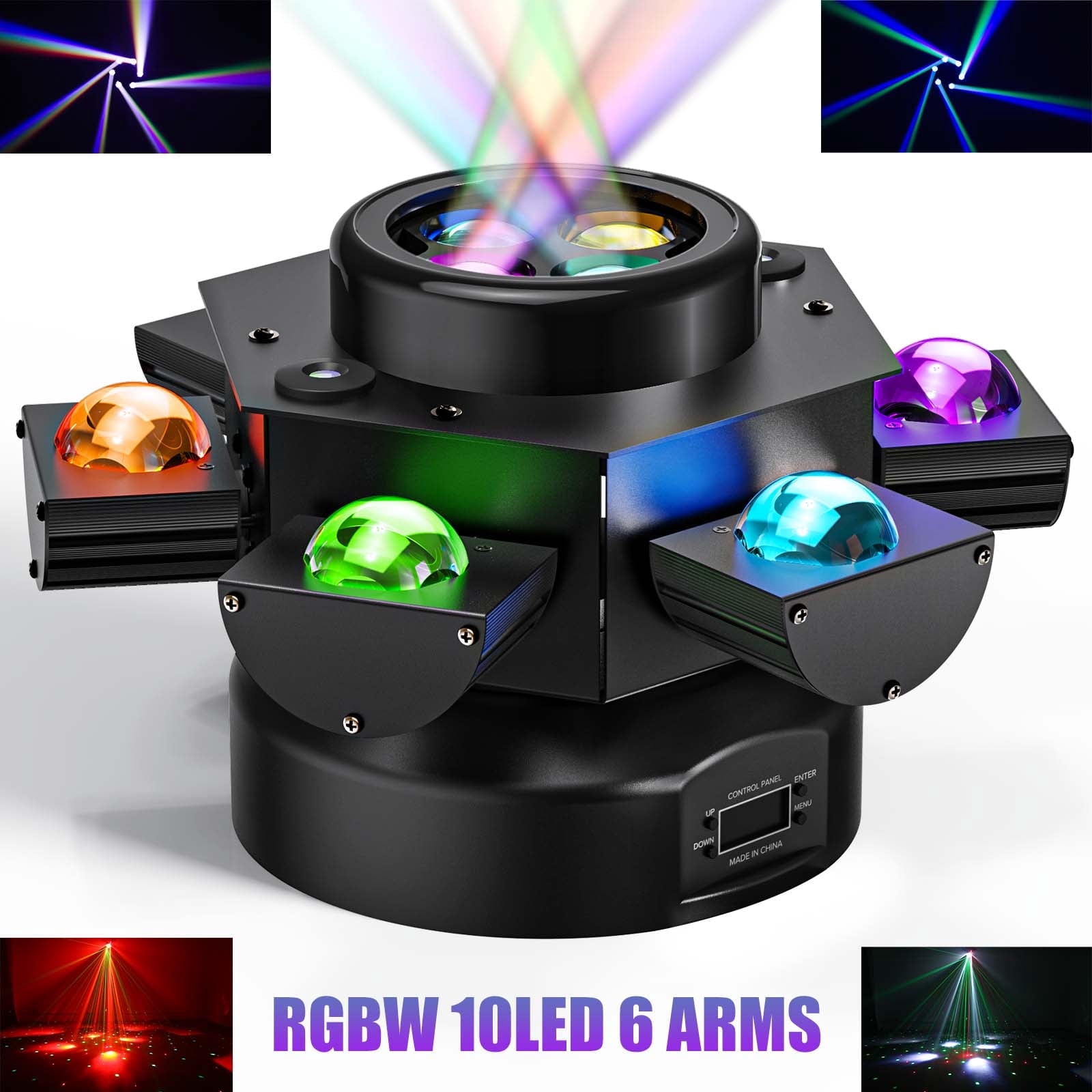 DJ Party Lights, 6 Arms RGBW LED Moving Head Light Stage Light Sound ...