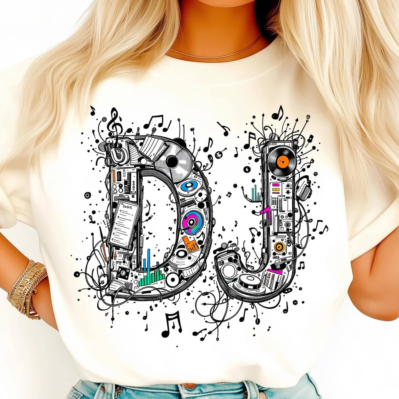 DJ Shirt, Music Mixer Shirt, Creative DJ Gift Shirt, Vibrant Soundwave ...