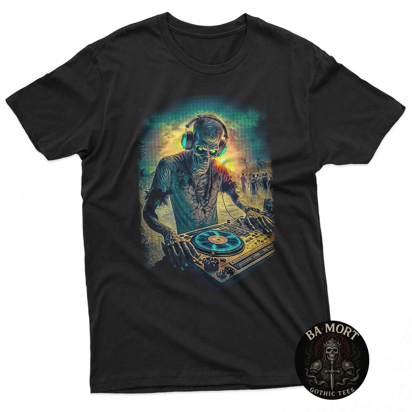 DJ Skeleton Rave Music Neon Graphic Tee for Nightlife Vibes, for men ...