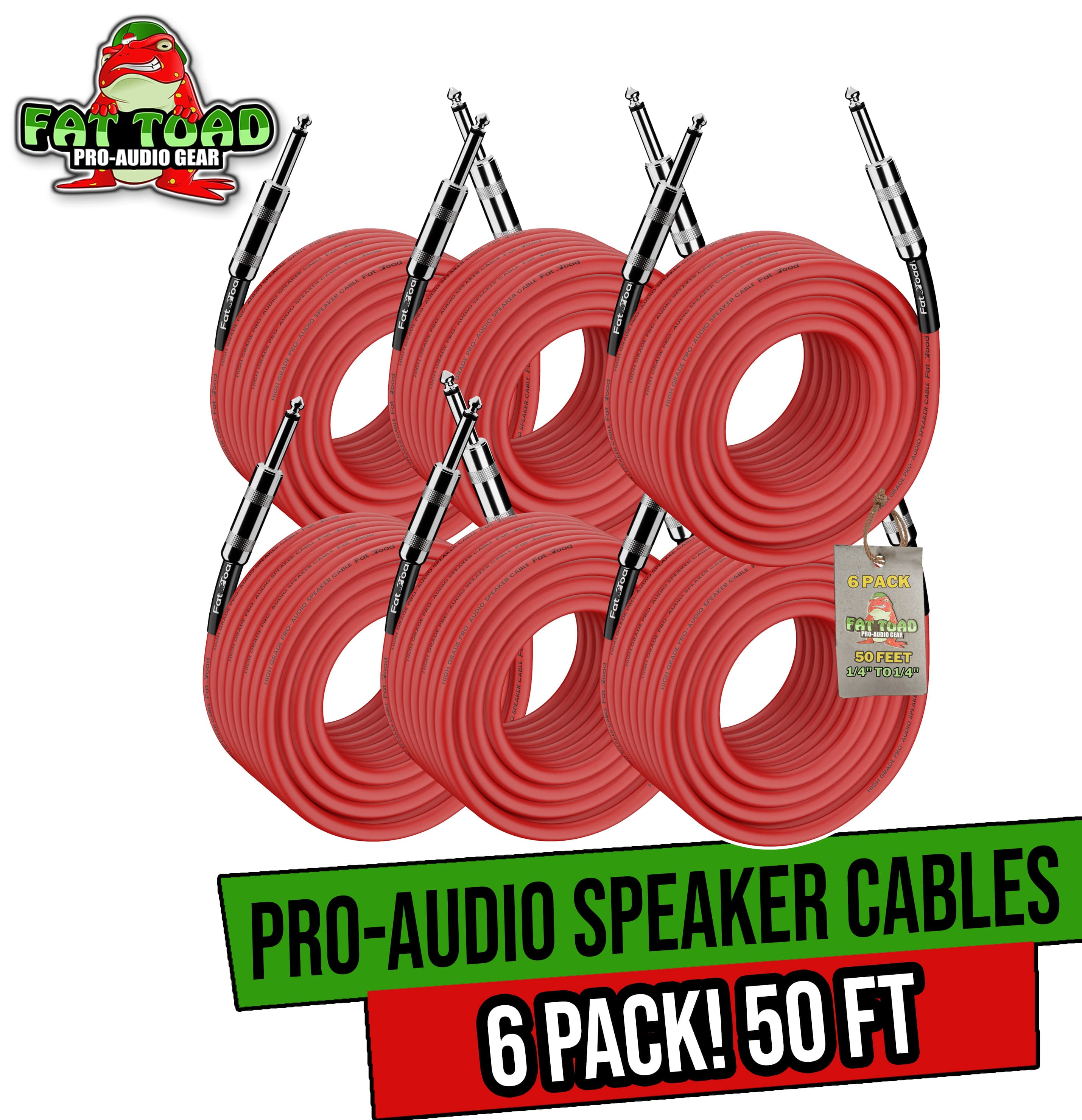 DJ Speaker Cables (6-Pack) by FAT TOAD | 50FT PA Pro Audio Red Patch ...
