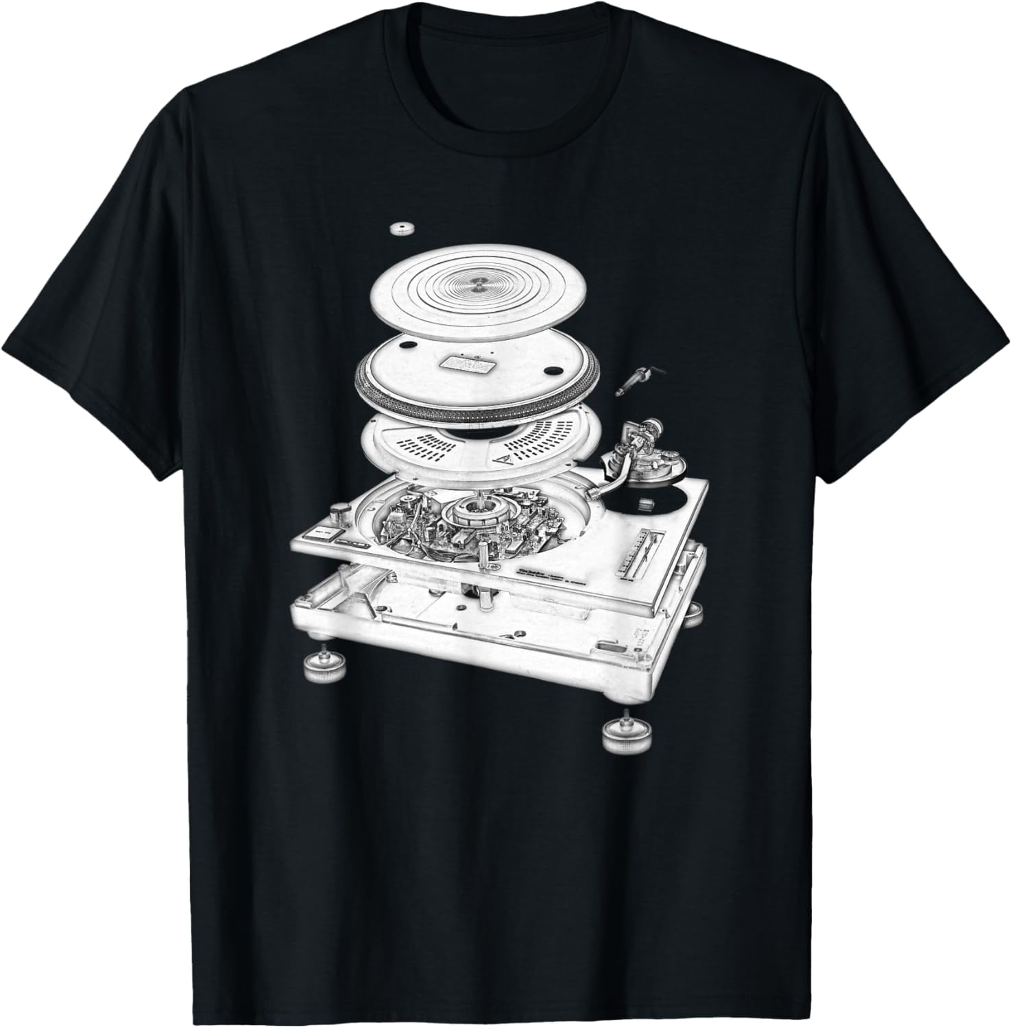 DJ Turntable 1210 MK2 Exploded Blueprint Design T-Shirt - Walmart.com