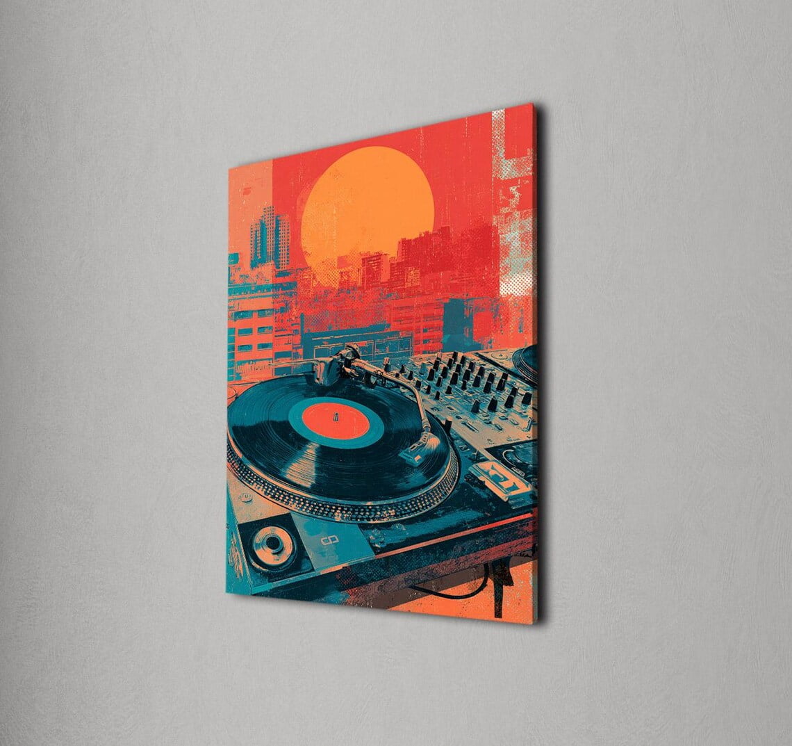 DJ vinyl wall art, retro turntable print, music lover artwork, urban ...