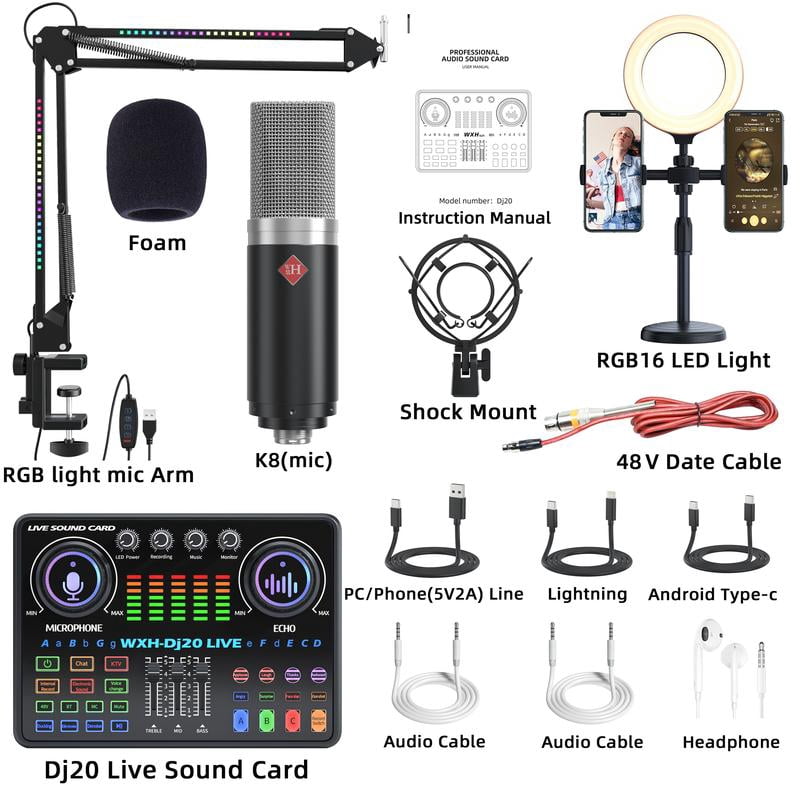 DJ20 Live Streaming Sound Card & Mixer - Includes K8 Mic, Vocal Effects ...