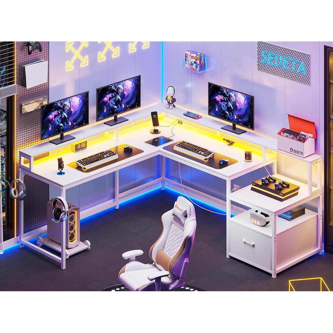 DJ503158_5/ L Shape Gaming Computer Desk with File Drawer Printer ...