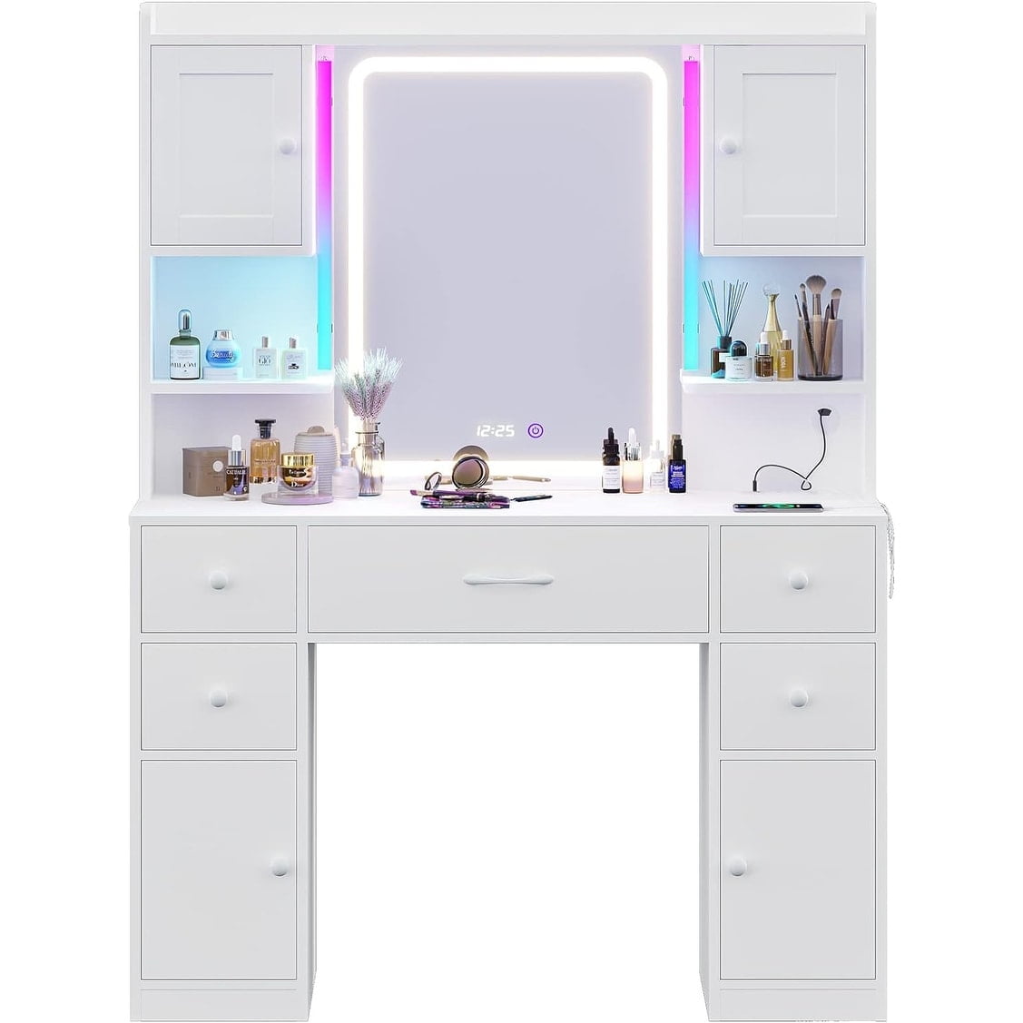 DJ503664_1 5 Drawers Vanity Desk Touch Screen Mirror Time Display ...