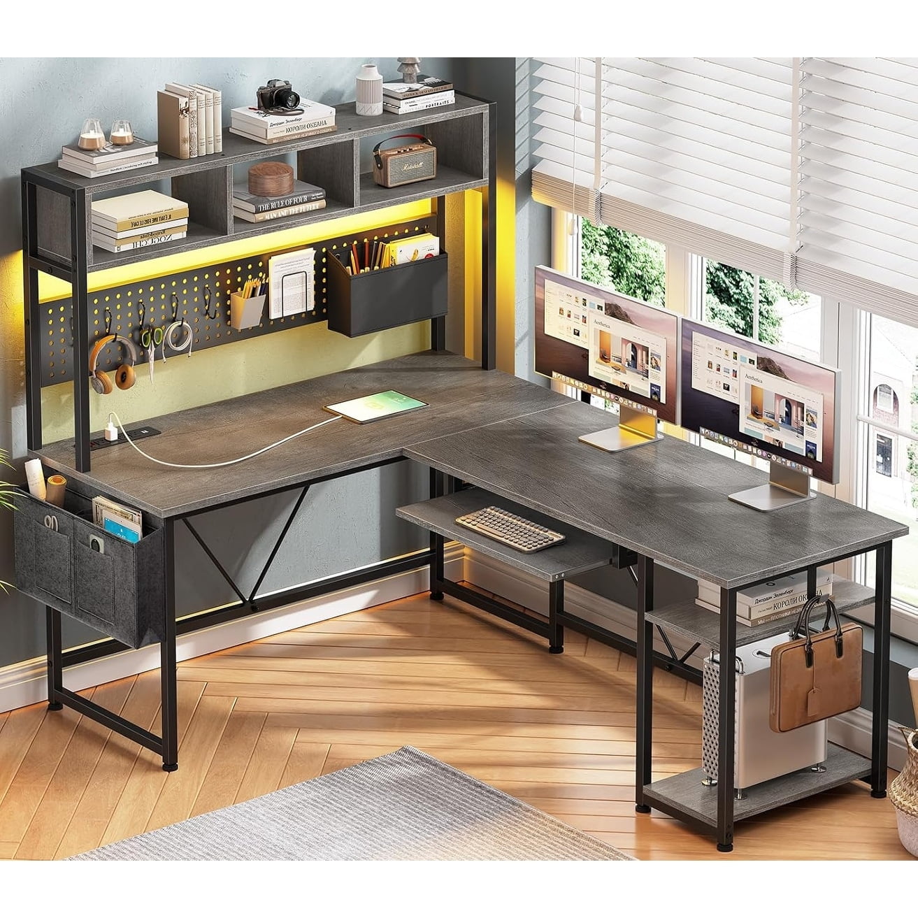 DJ503835_4 L Shaped Gaming Desk Computer Desk Corner Desk Pegboard ...