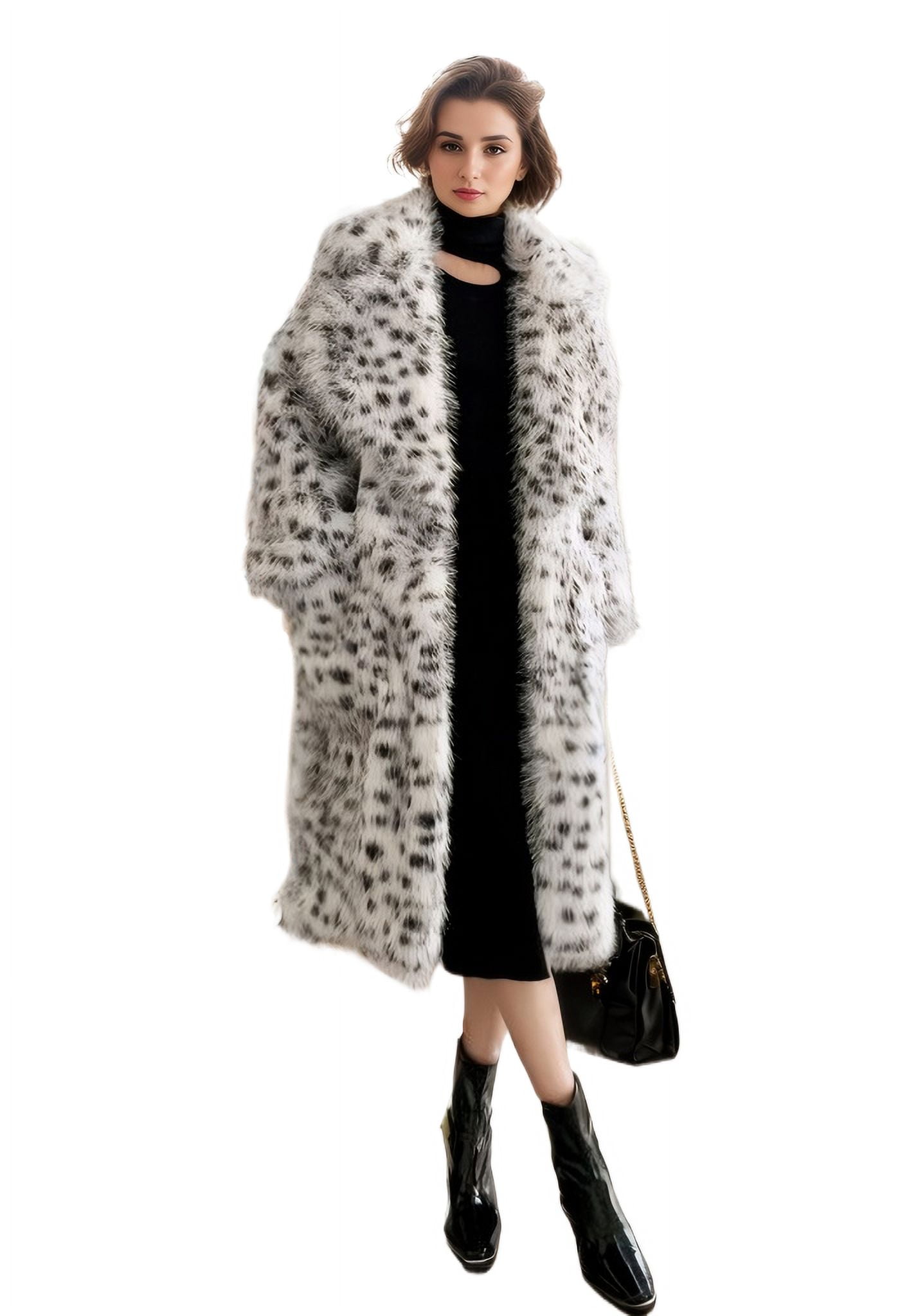 DJBM Notched Lapel Leopard Long Coat Furry Faux Fur Chic Gorgeous ...