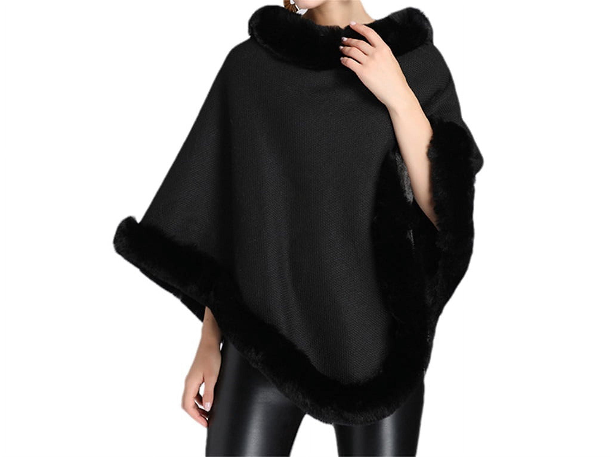 DJBM Pullover Faux Fur Knitted Shawl Cape Chic One-Piece Wrap Cloak for ...