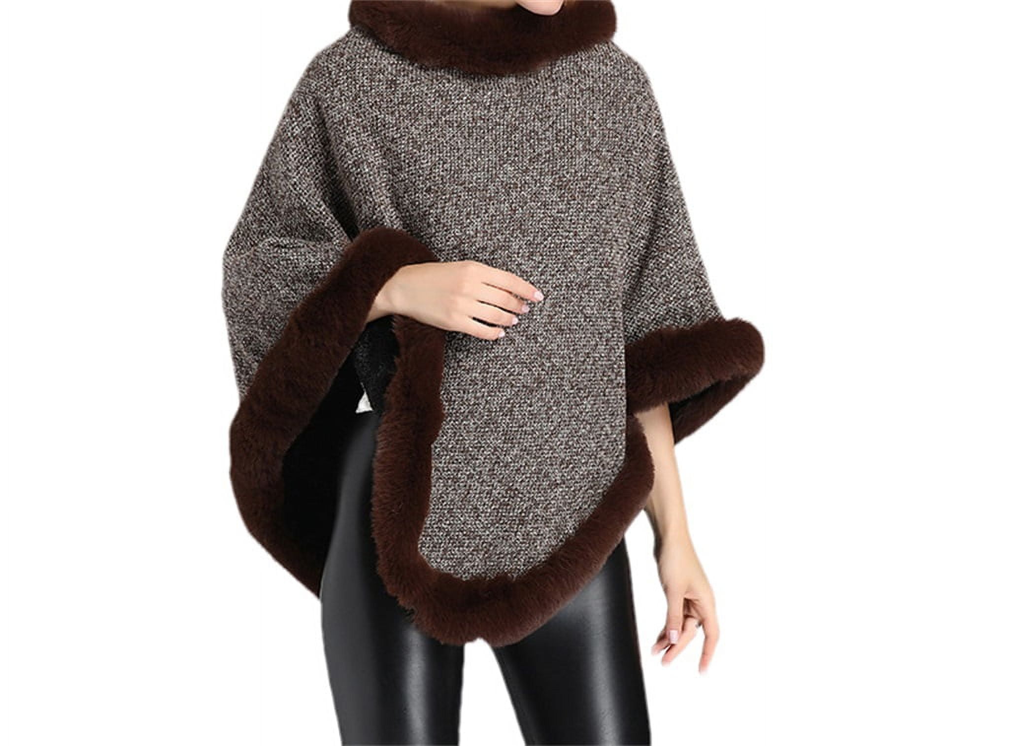 DJBM Pullover Faux Fur Knitted Shawl Cape Chic One-Piece Wrap Cloak for ...