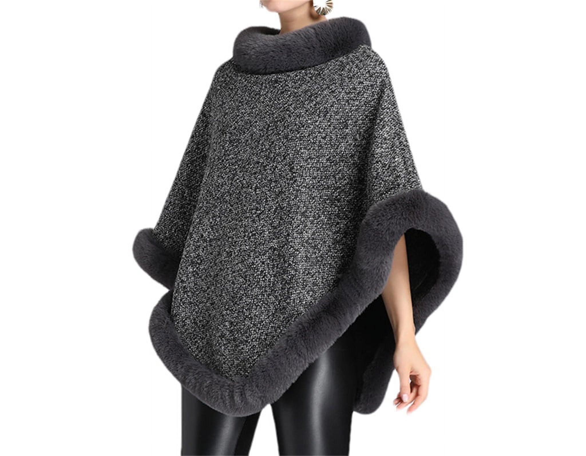 DJBM Pullover Faux Fur Knitted Shawl Cape Chic One-Piece Wrap Cloak for ...