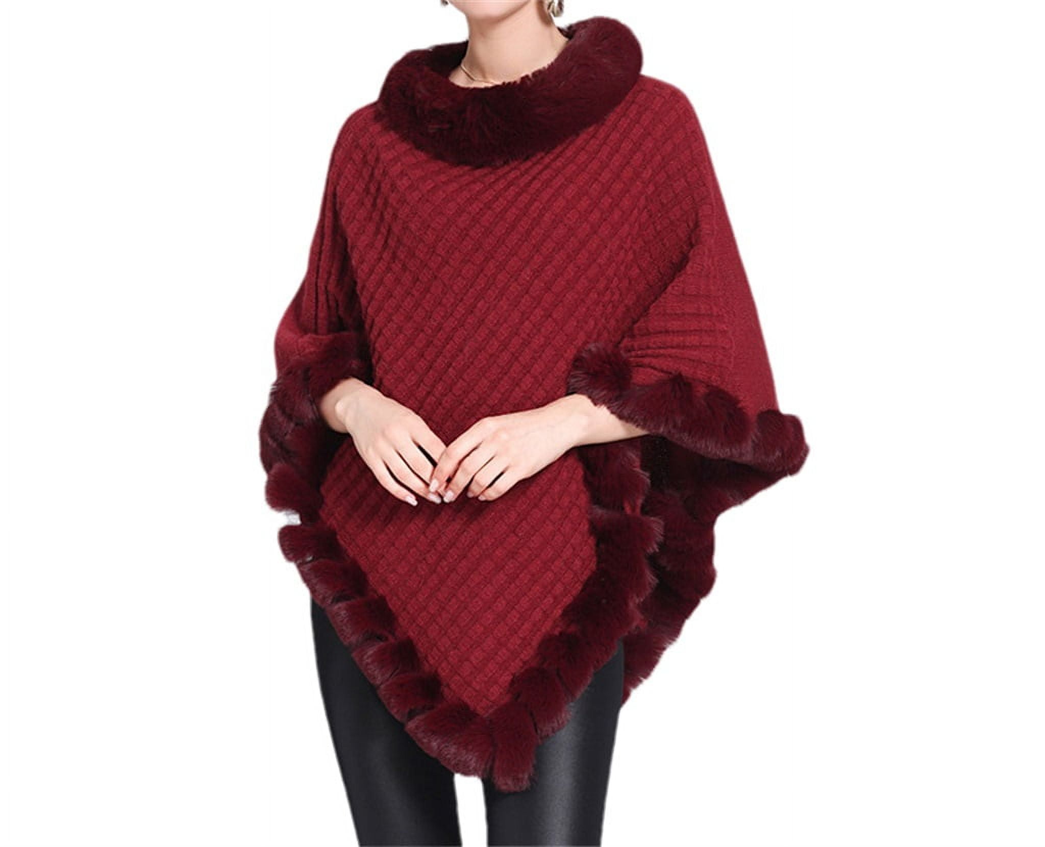 DJBM Pullover Faux Fur Knitted Shawl Cape Chic One-Piece Wrap Cloak for ...
