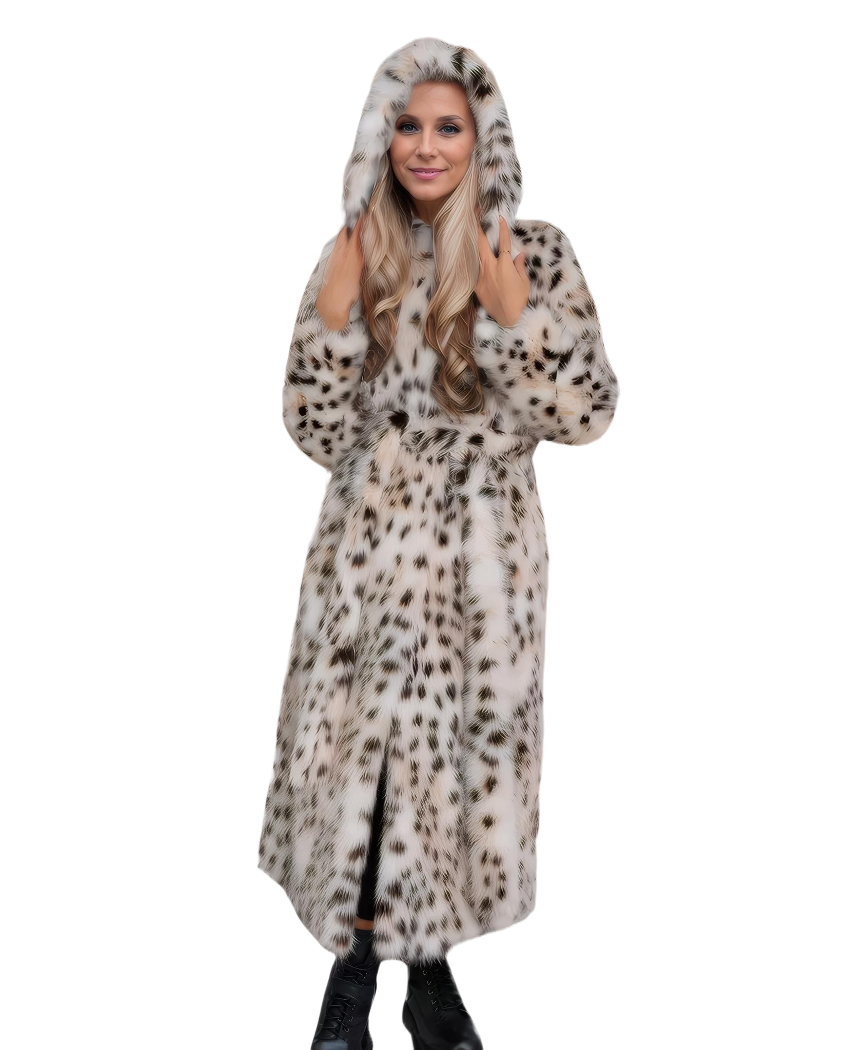 DJBM Women Cheetah Hooded Faux Fur Coat Fluffy Sexy Long Outerwear with ...