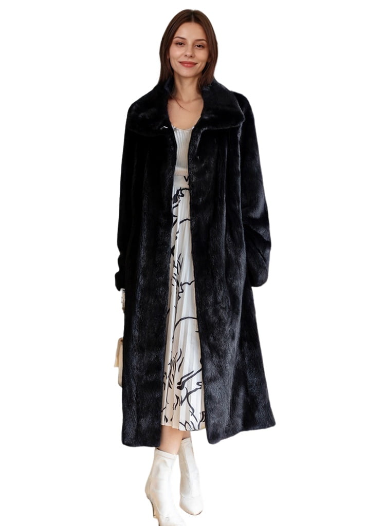 DJBM Women Faux Fur Lapel Maxi Jacket Opening Elegant Cozy Fuzzy Wear ...