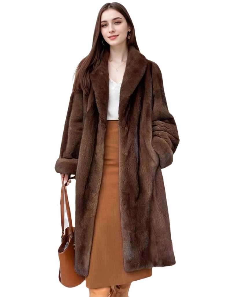 DJBM Women Faux Mink Fur Coat Lapel Scarf Collar Open Front Overcoat ...