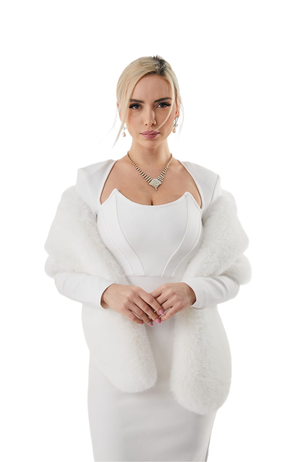 DJBM Women Luxurious Winter Faux Fur Shawls Sleeveless Fluffy Wraps ...