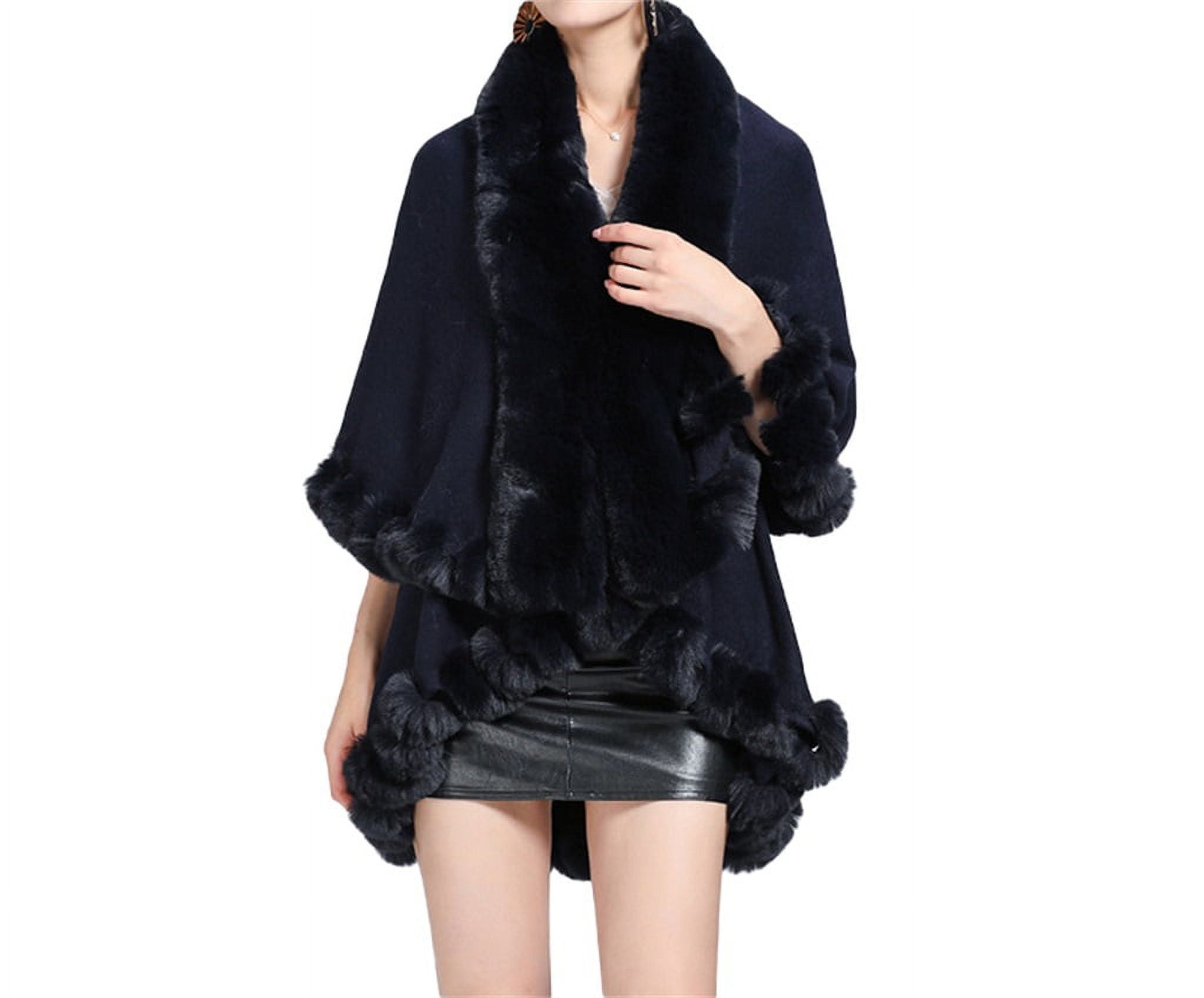 DJBM Women’s Double Layered Faux Fur Cape Sexy Casual Shawl with Fluffy ...