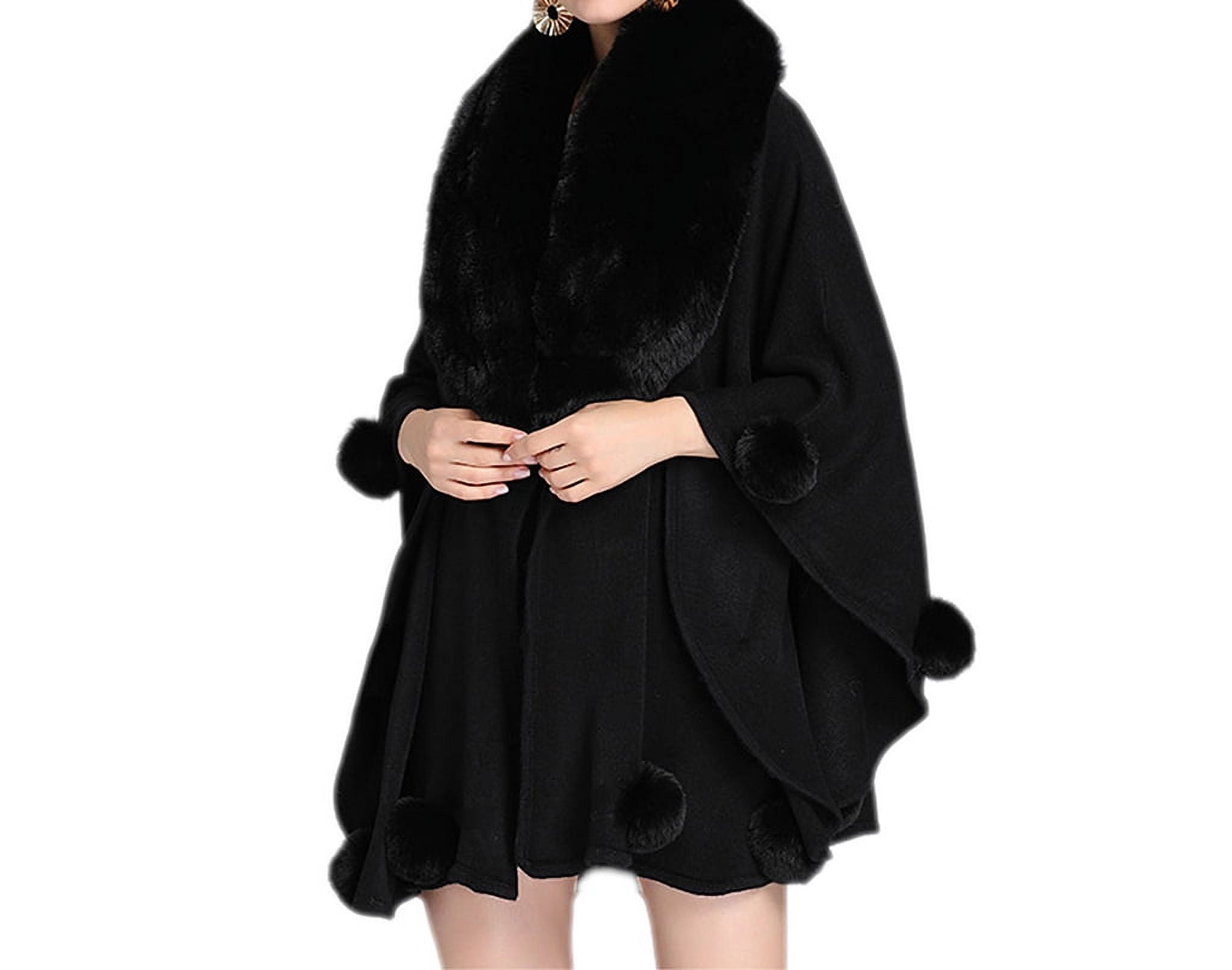 DJBM Women’s Large Lapel Faux Fur Shawl with Bat Sleeves Loose Lively ...