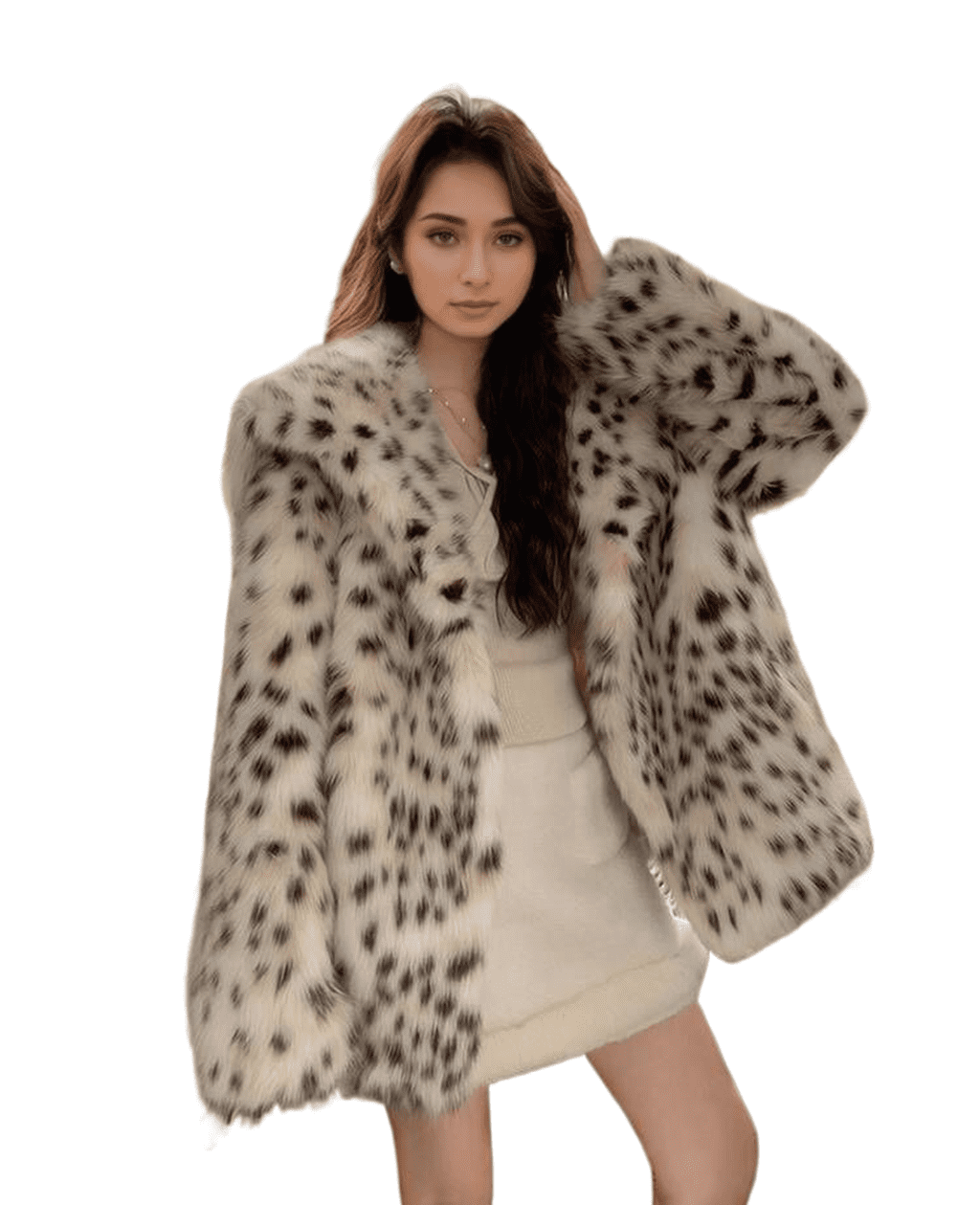 DJBM Womens Leopard Shawl Collar Outer Fluffy Fashion Open Front ...