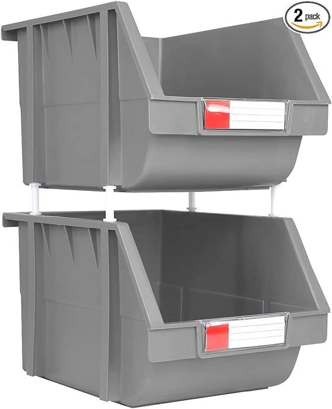 DJC Supply GREY Heavy duty thermoplastic storage bin organizer, Stackable, Hangable, Side ...