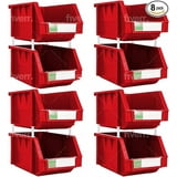 DJC Supply RED Heavy duty thermoplastic storage bin organizer, Stackable, Hangable, Side-connect ...