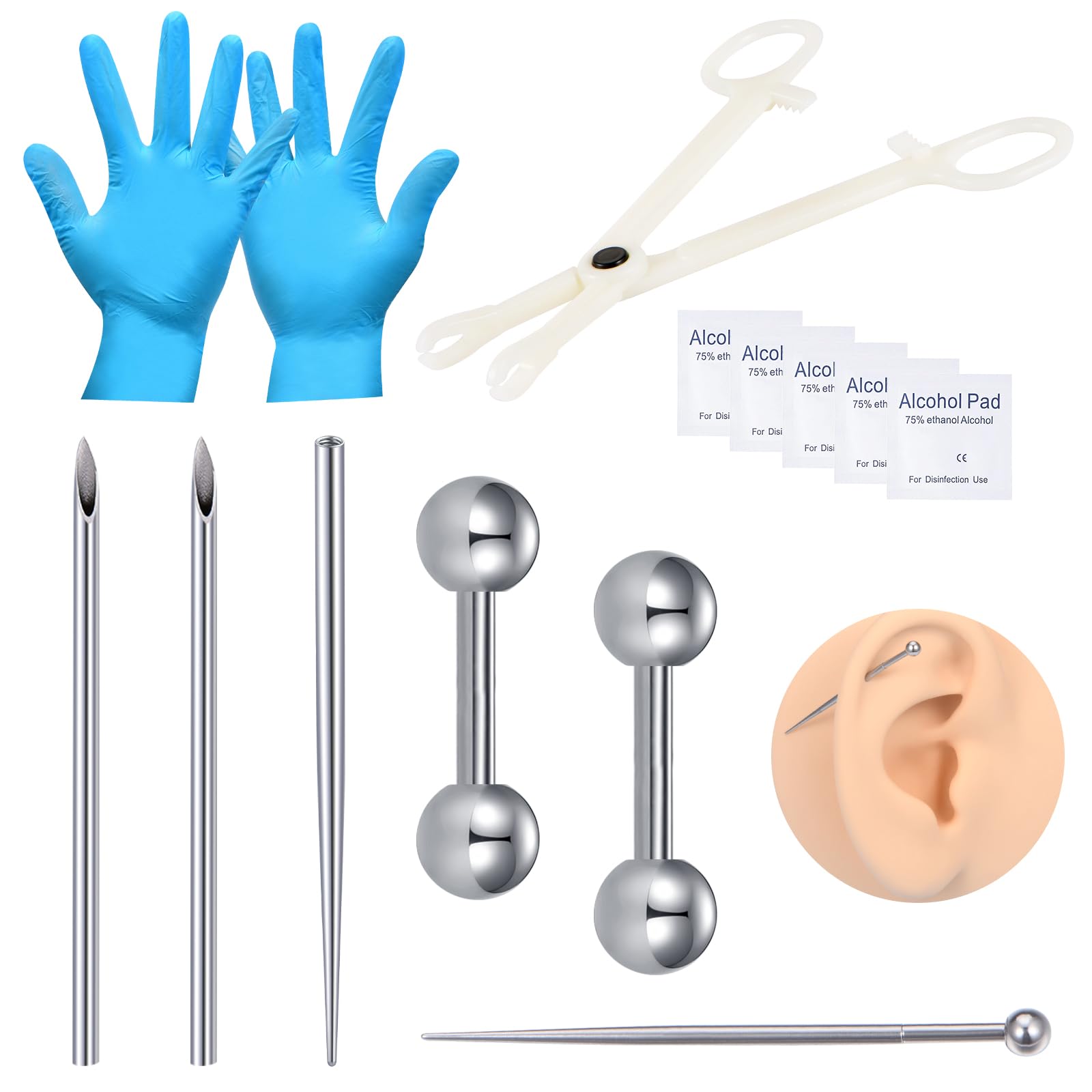 DJCIW Cartilage Ear Piercing Kit,16G cartilage ring with Stainless ...