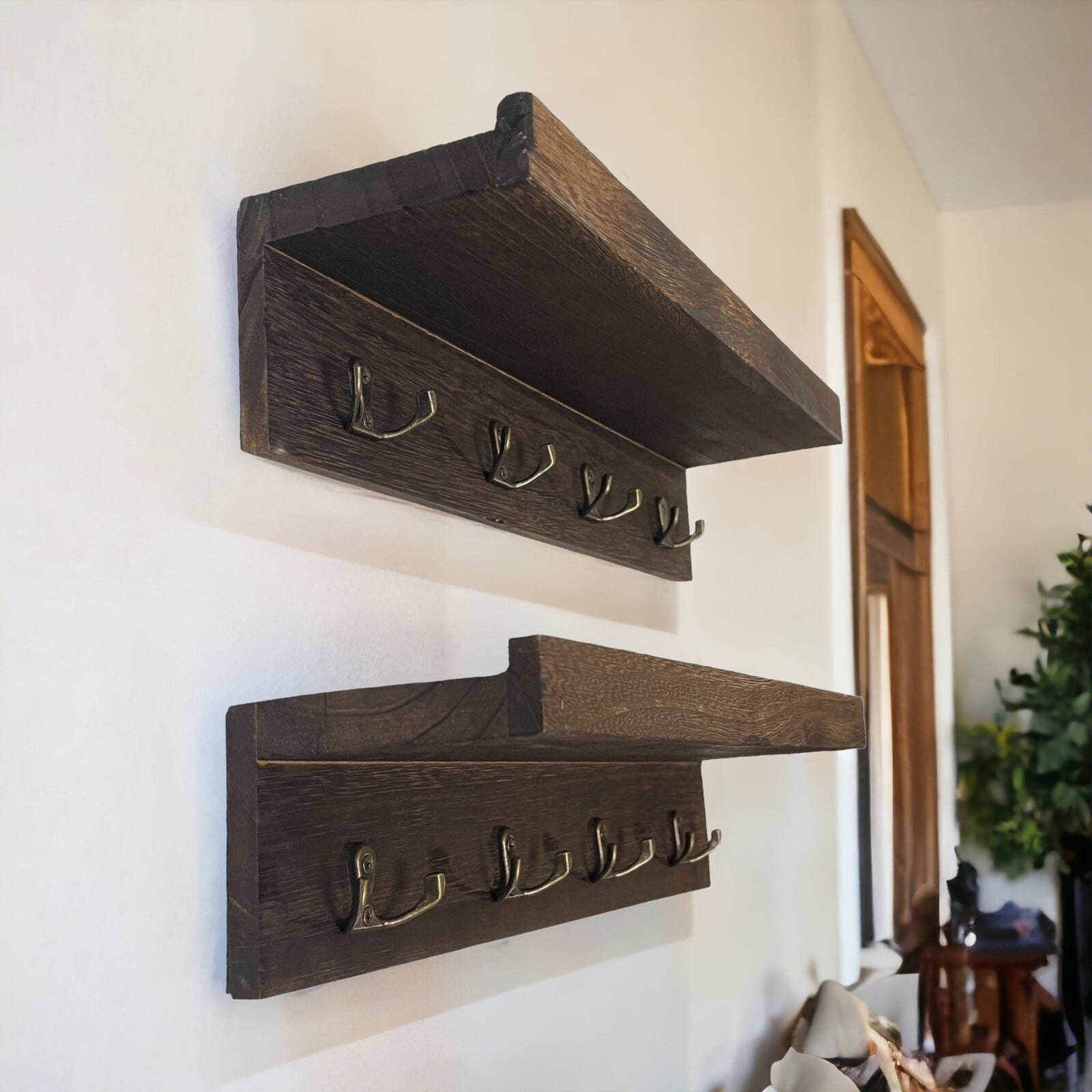 DJDG 2-piece set rustic Key Holder for Wall, Farmhouse Wall Shelf with ...