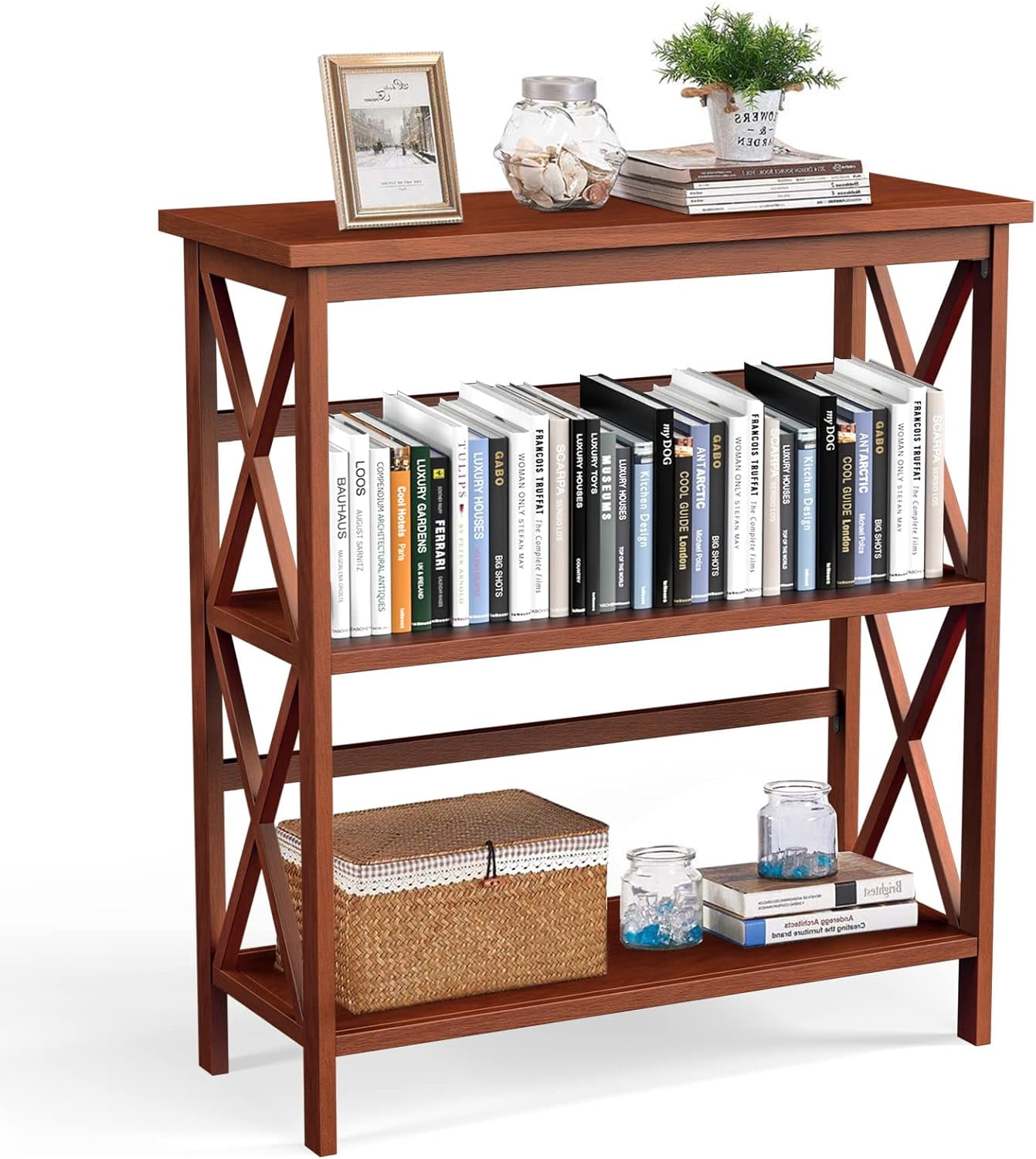 DJDG 3-Tier Bookcase and Bookshelf, Wooden Open Shelf Bookcase, X ...
