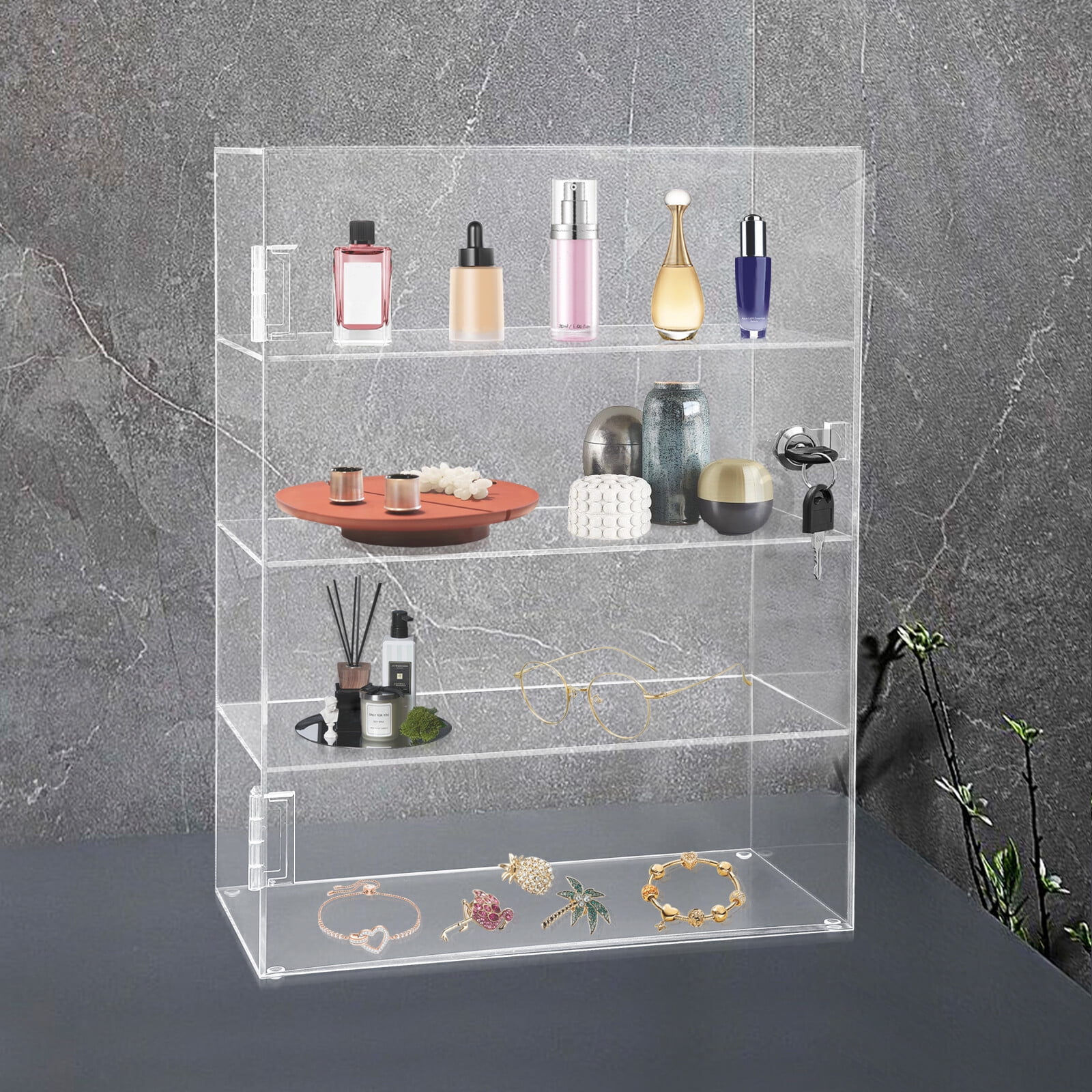 DJDG 4-Layer Clear Acrylic Display Case Countertop Box Shelves Showcase ...
