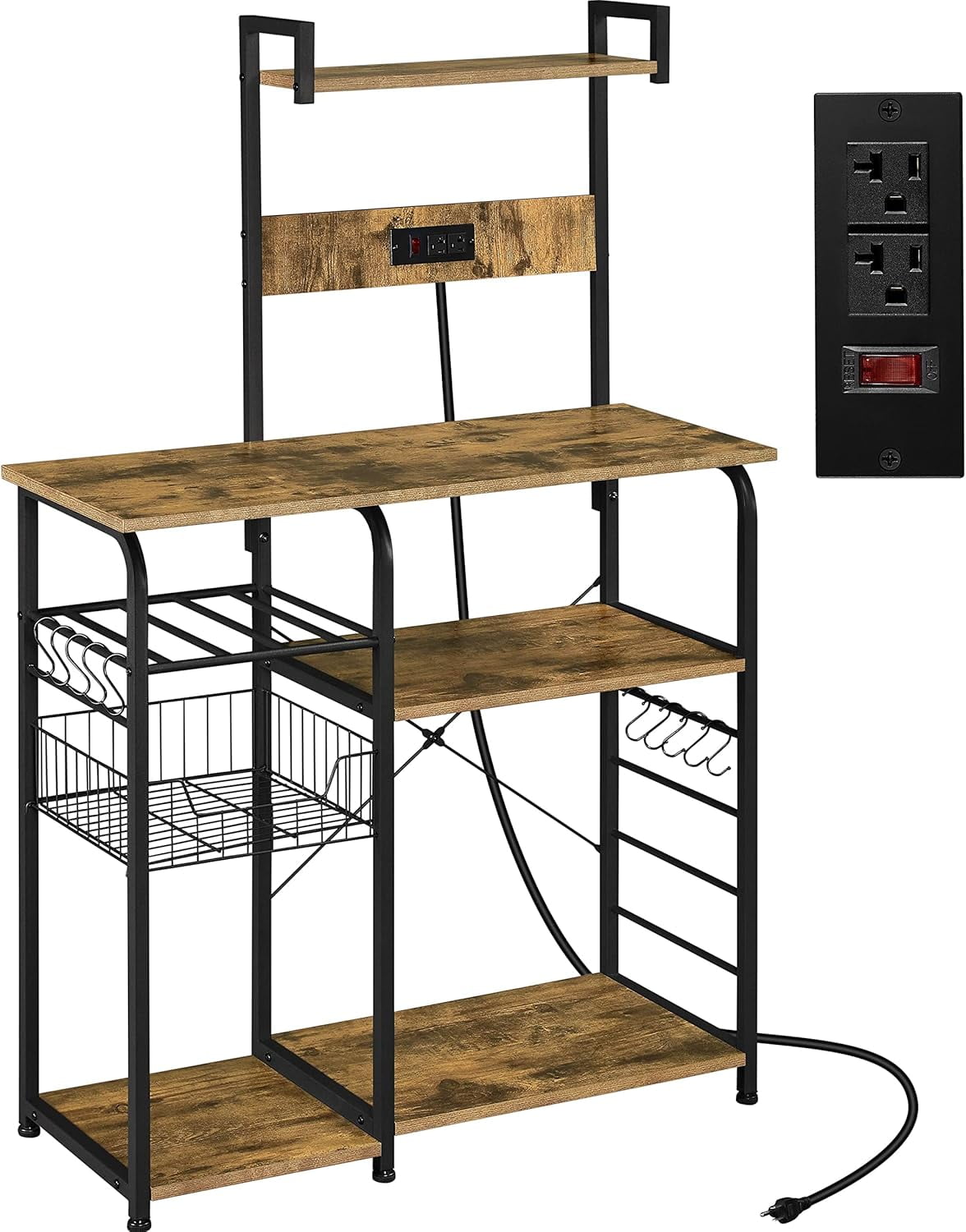 DJDG 55" Industrial Kitchen Baker's Rack with Power Outlet, Utility Storage Shelf Unit w/Wire ...