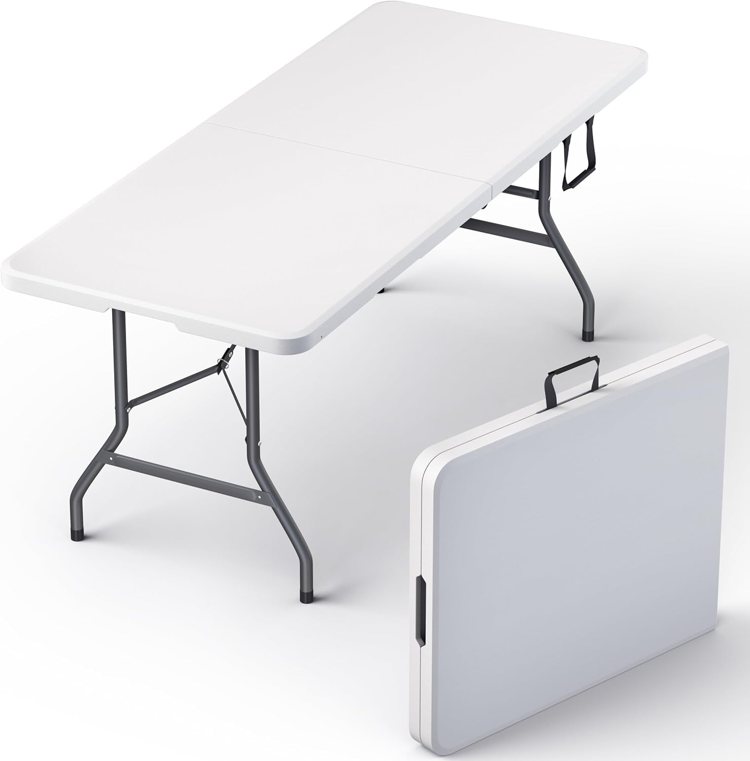 DJDG 6FT Folding Table, Indoor Outdoor Heavy Duty Table with Carrying ...