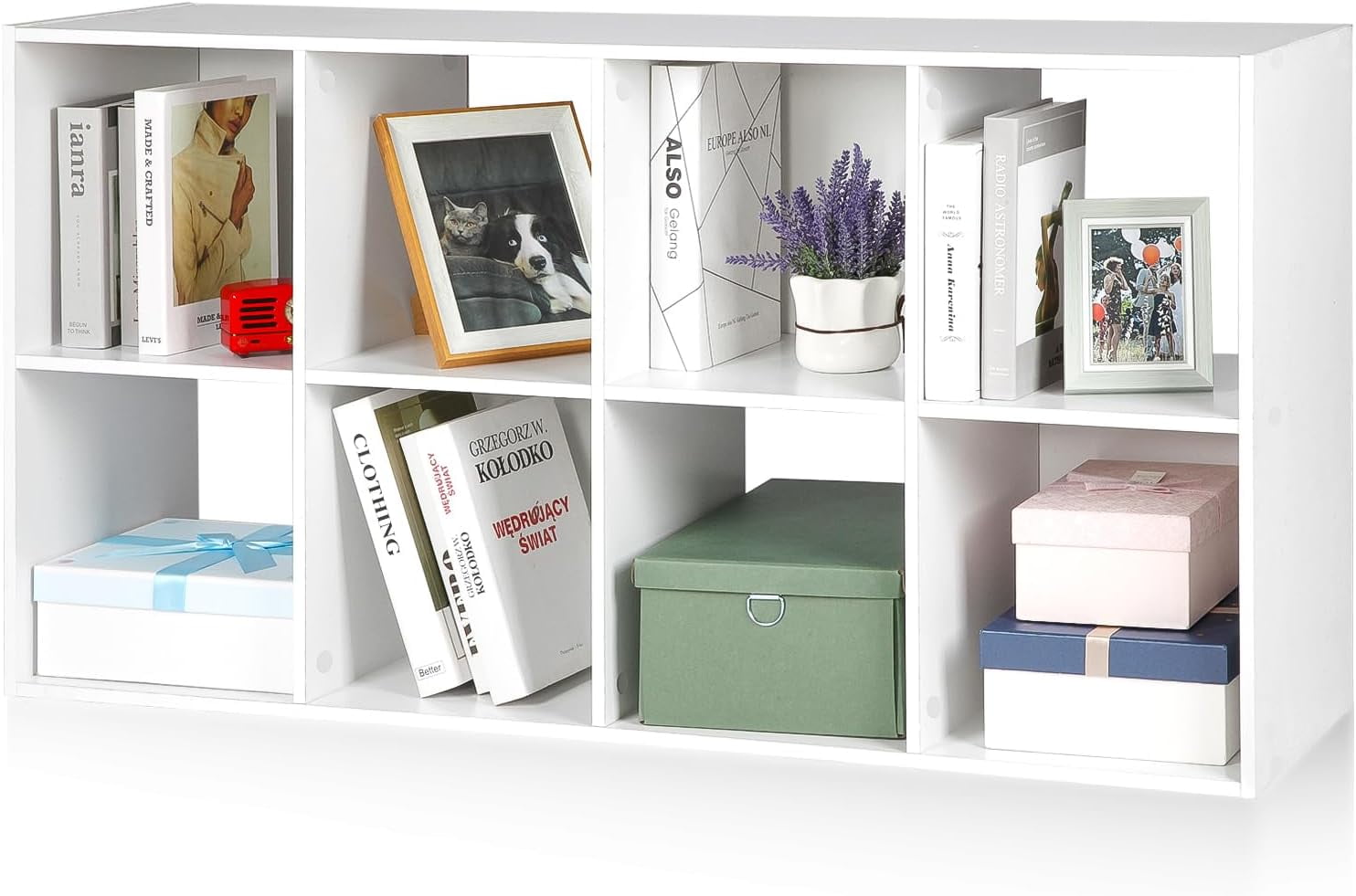DJDG 8 Cube Storage Organizer, White Cabinet Bookcase with Wooden Frame ...