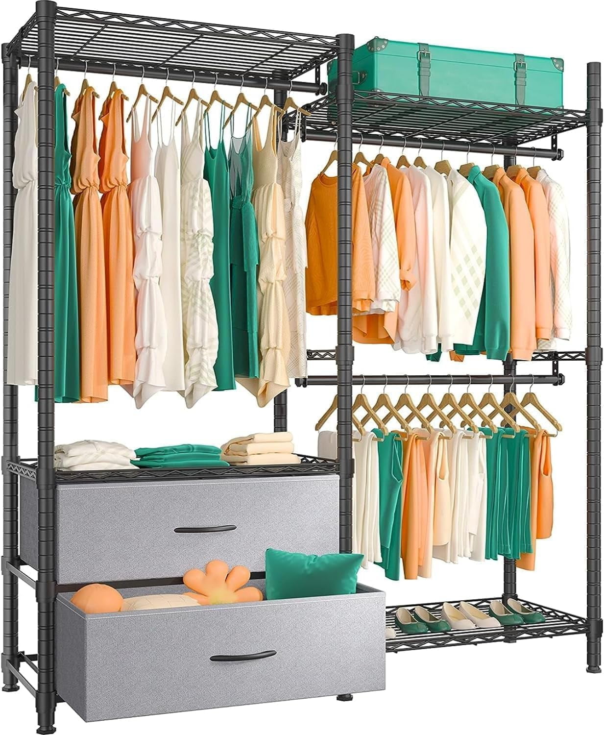 DJDG Clothing Rack for Hanging Clothes Heavy Duty Clothes Rack With 2 ...