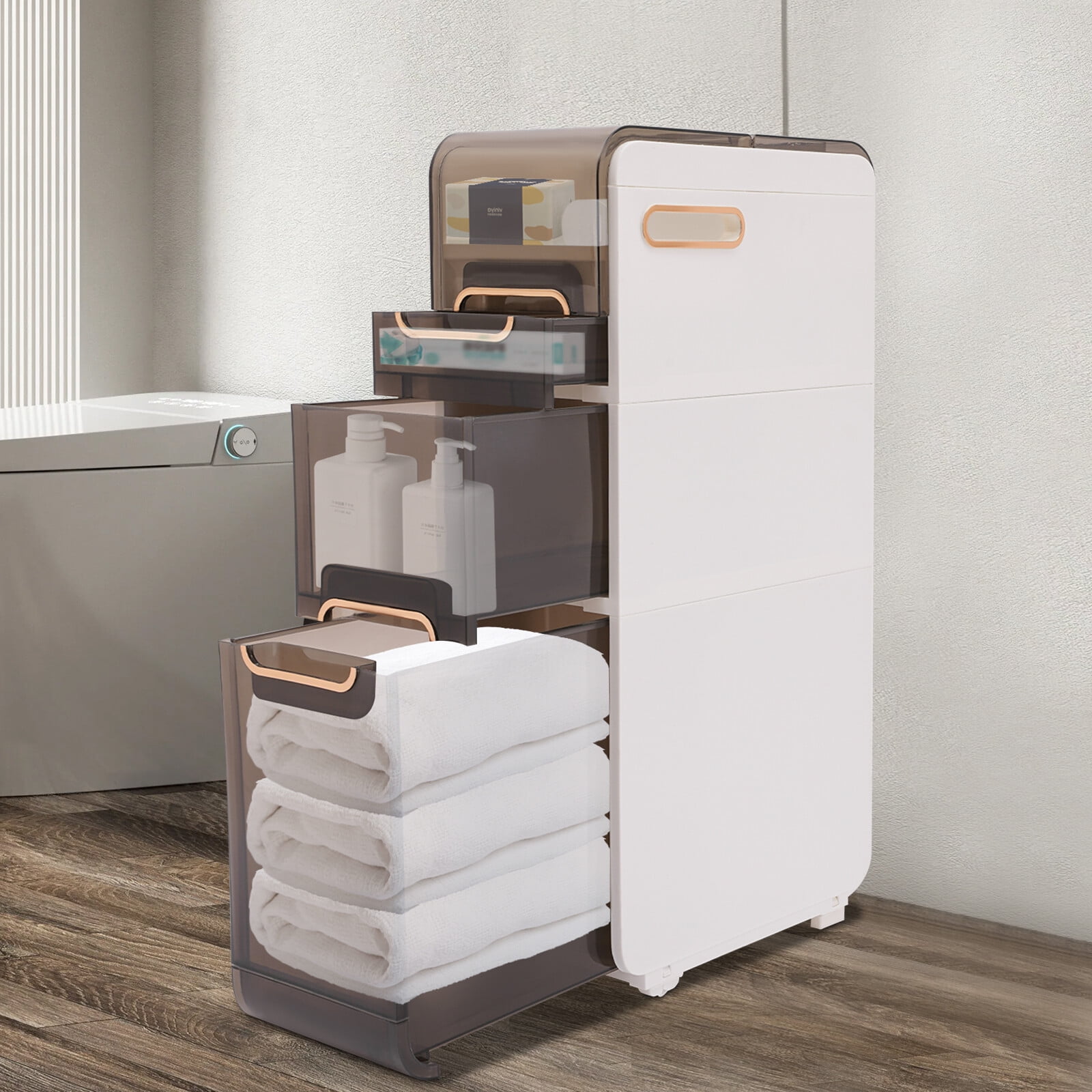 DJDG Free Standing Toilet Paper Holder Slim Bathroom Storage Cabinet ...