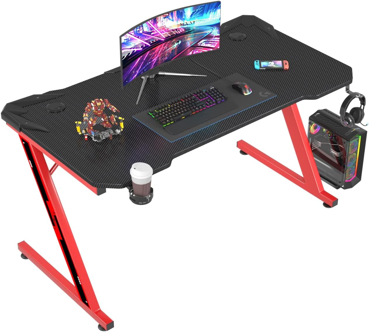 DJDG Gaming Computer Desk with Carbon Fiber Surface, Gaming Table Z ...