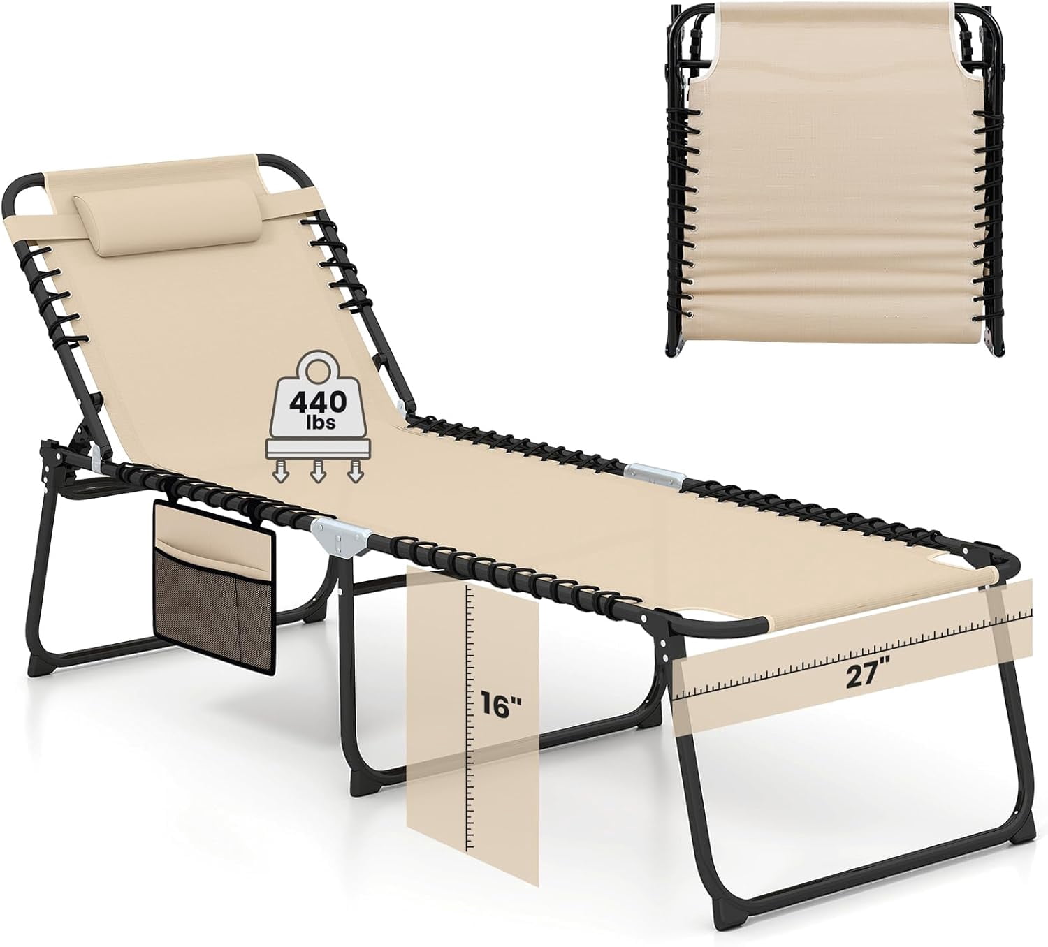 DJDG Lounge Chair for Outside, 440lbs 27” Oversize Folding Beach ...